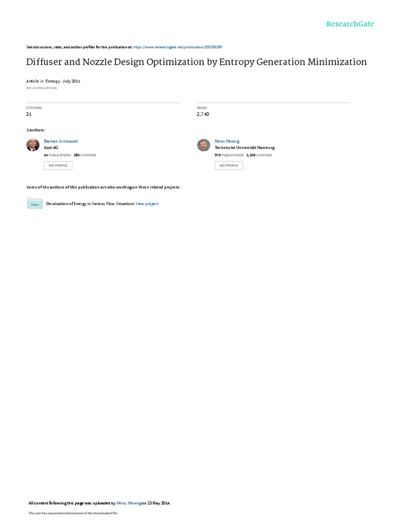 Diffuser and Nozzle Design Optimization by Entropy Generation Minimization | PDF | Exergy ...