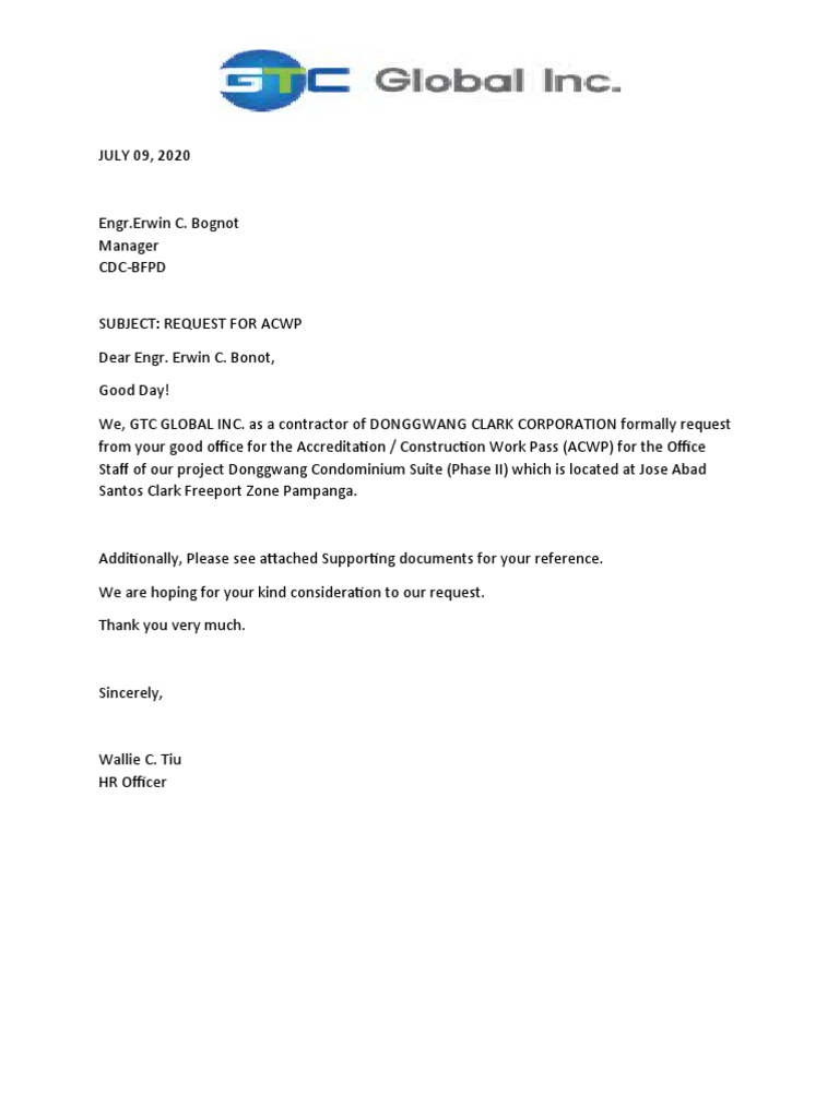 CDC Sanitation Request Letter | PDF