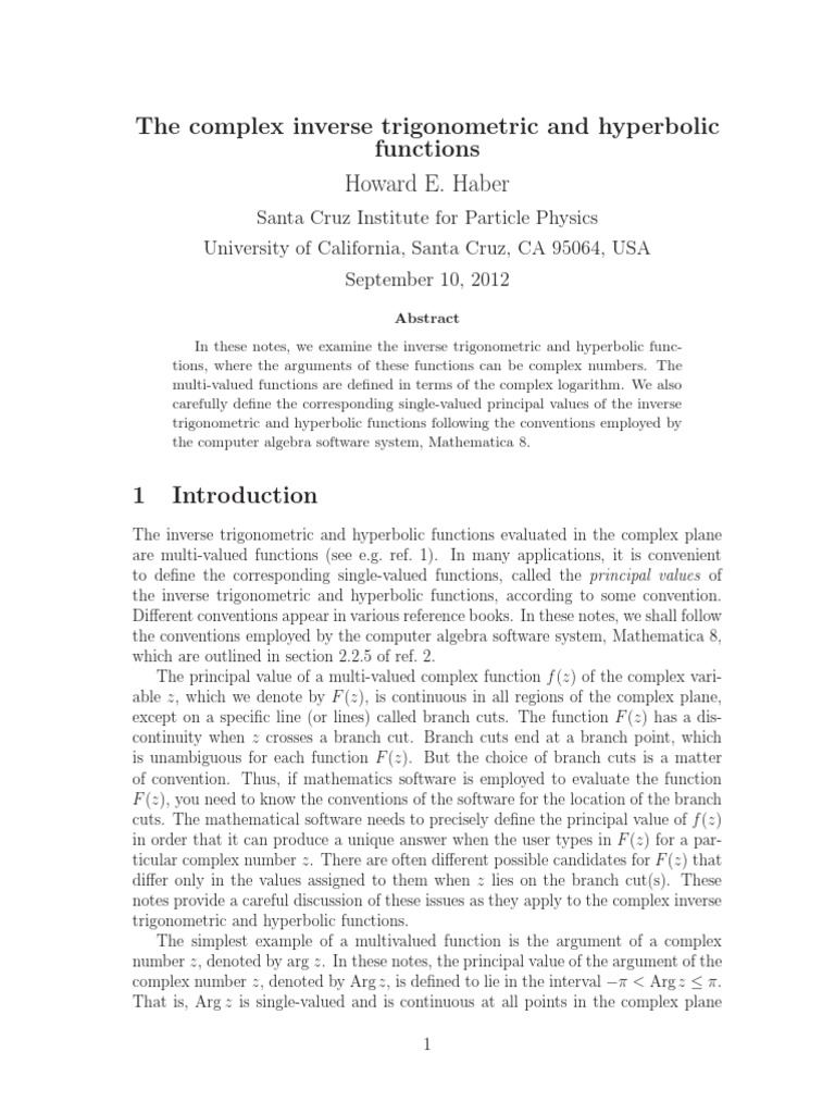 Complex inverse trigonometric functions | PDF | Trigonometric Functions ...