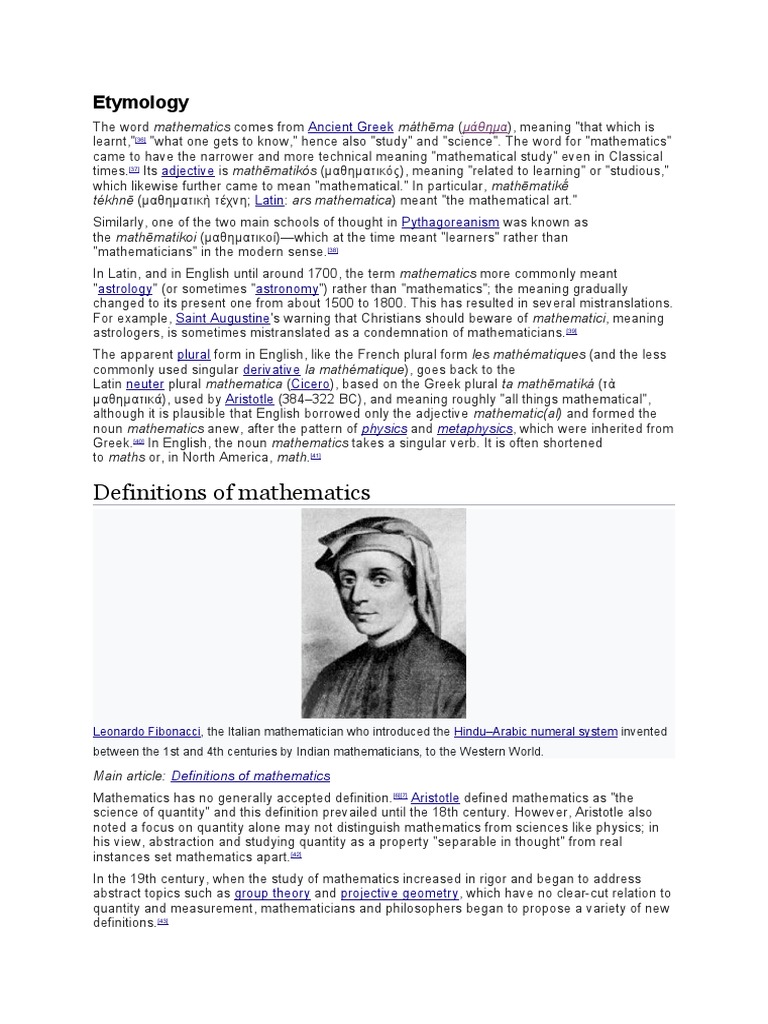 Definitions of Mathematics: Etymology | PDF | Teaching Mathematics ...