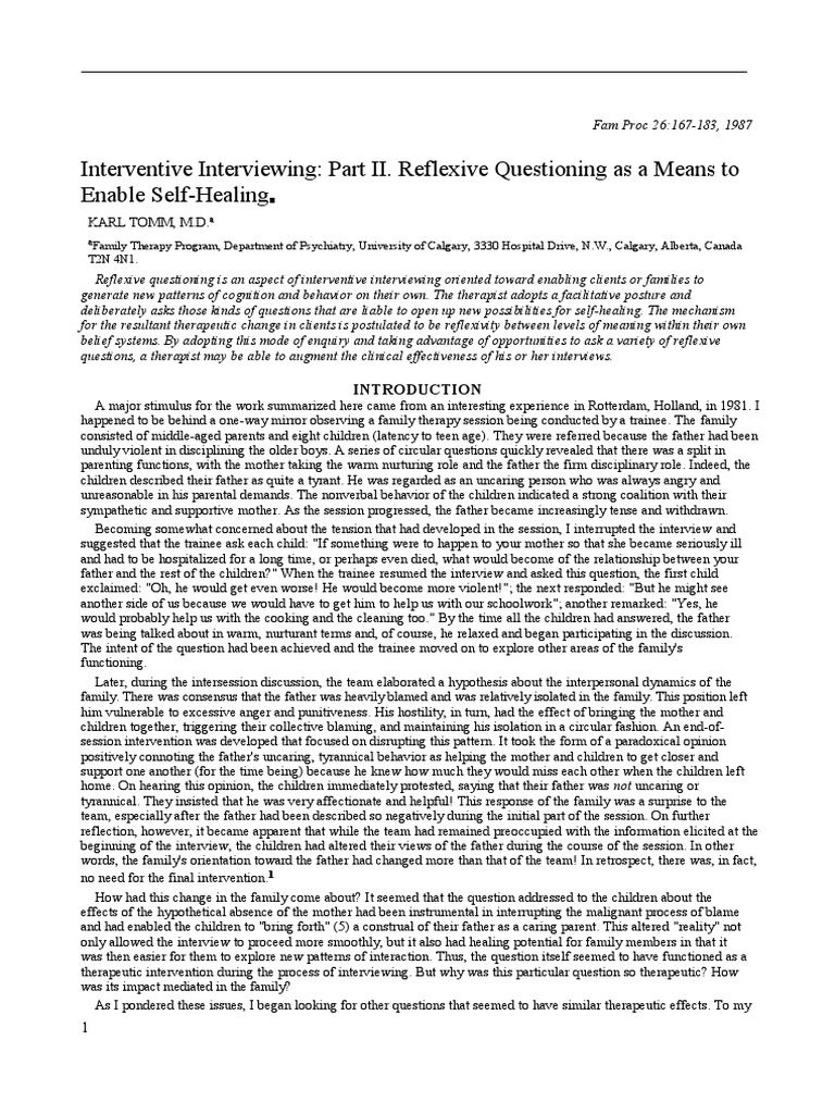 Interventive Interviewing: Part II. Reflexive Questioning As A Means To Enable Self-Healing ...