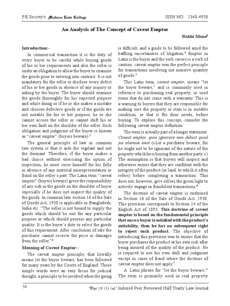 Understanding Caveat Emptor Principles | PDF | Private Law | Government ...