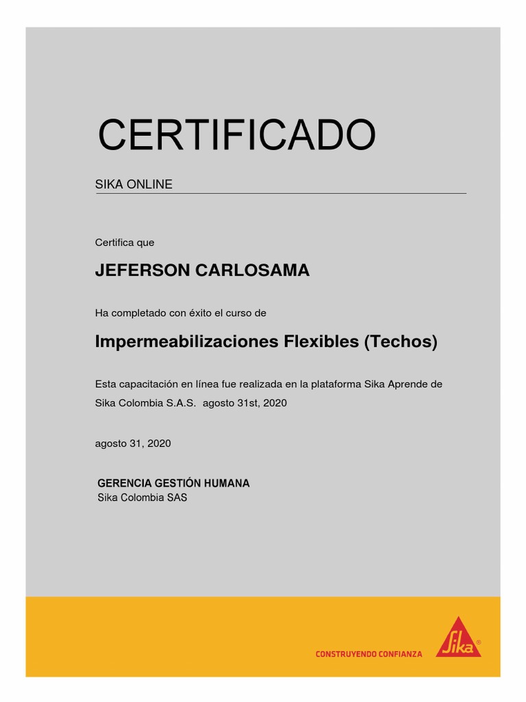 Certificado De Curso De Impermeabilización Pdf