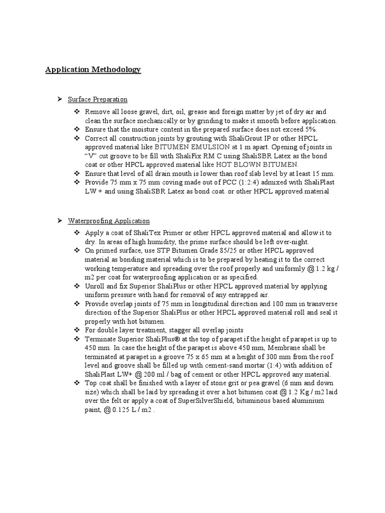 Water Profing Application Methodology | PDF | Asphalt | Roof