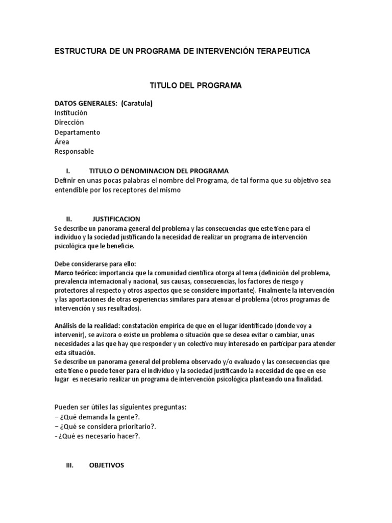Estructura de Un Programa de Intervención | PDF | Sicología | Evaluación