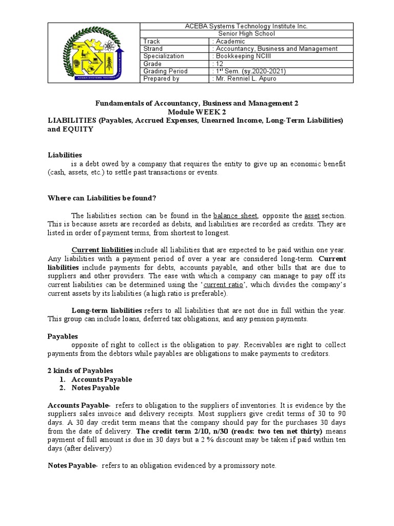 Fabm2 Module 2 | PDF | Debits And Credits | Equity (Finance)