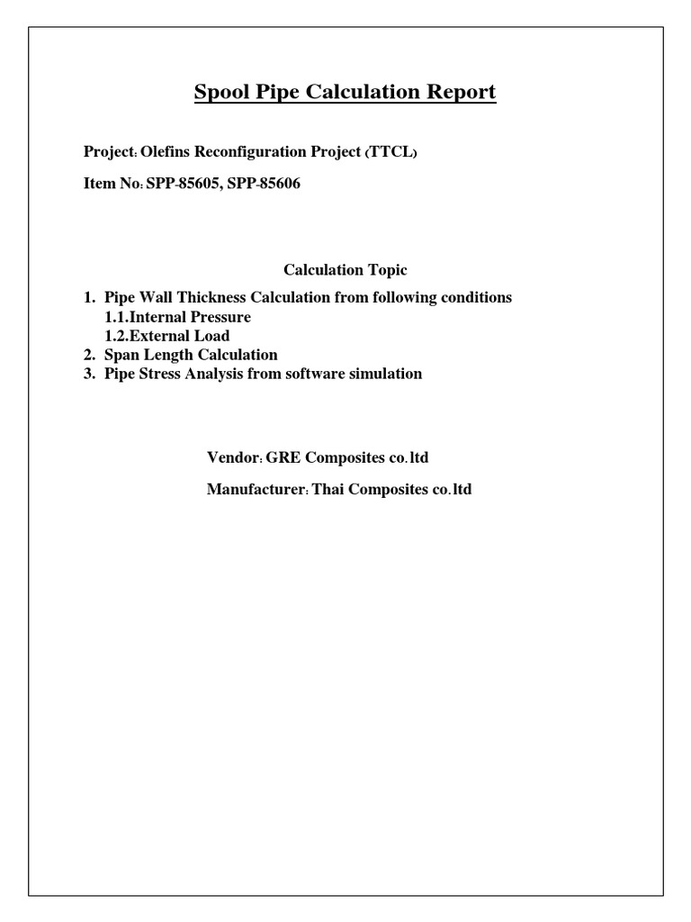 Pipe Calculation Report for FRP Spool | PDF | Pipe (Fluid Conveyance ...
