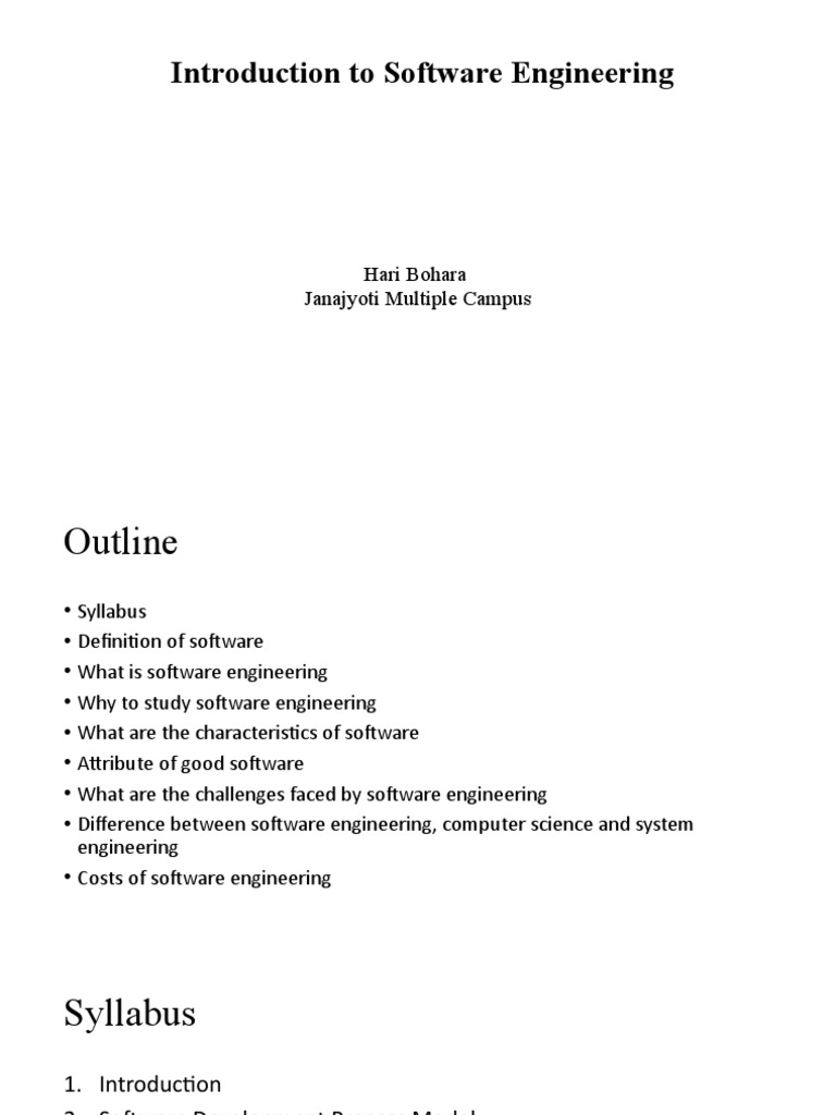 Introduction To Software Engineering: Hari Bohara Janajyoti Multiple ...