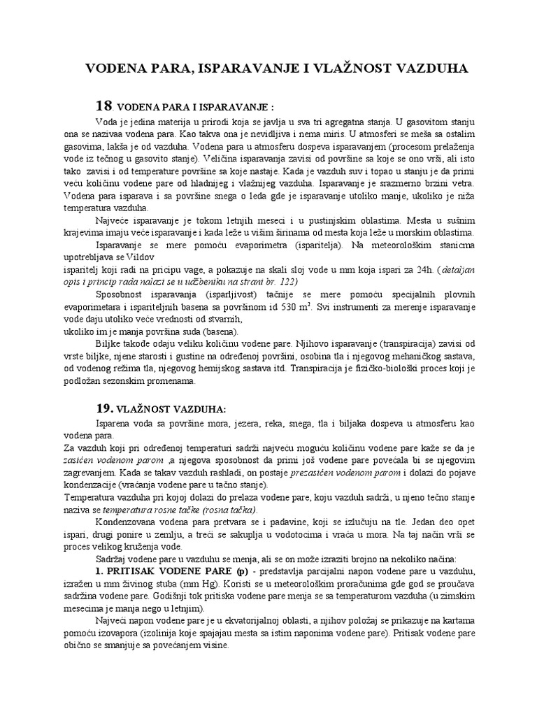 Vodena Para, Isparavanje I Vlažnost Vazduha: Opis I Princip Rada Nalazi ...