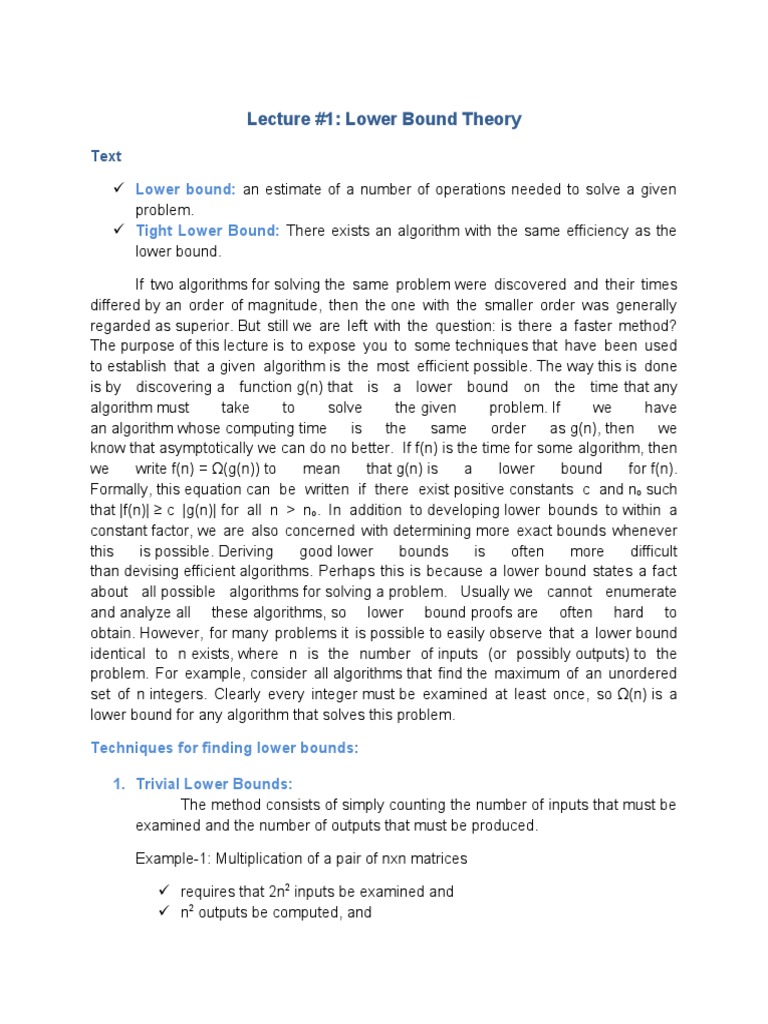 Lower Bound Theory Pdf Algorithms Algorithms And Data Structures