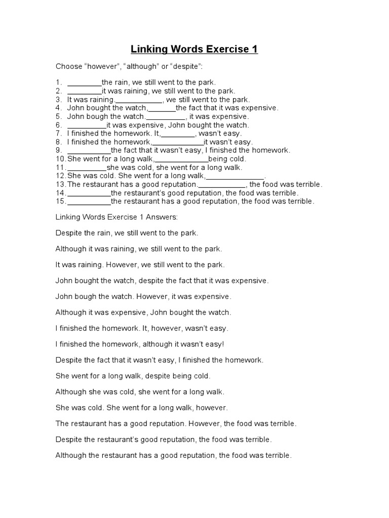 Linking Words Exercise 1 25mayo | PDF