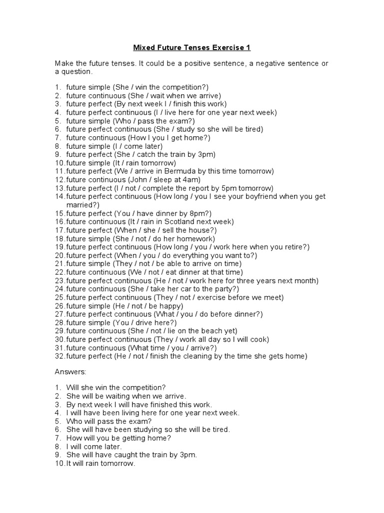 Mixed Future Tenses 7noviembre | PDF | Morphology | Linguistic Typology