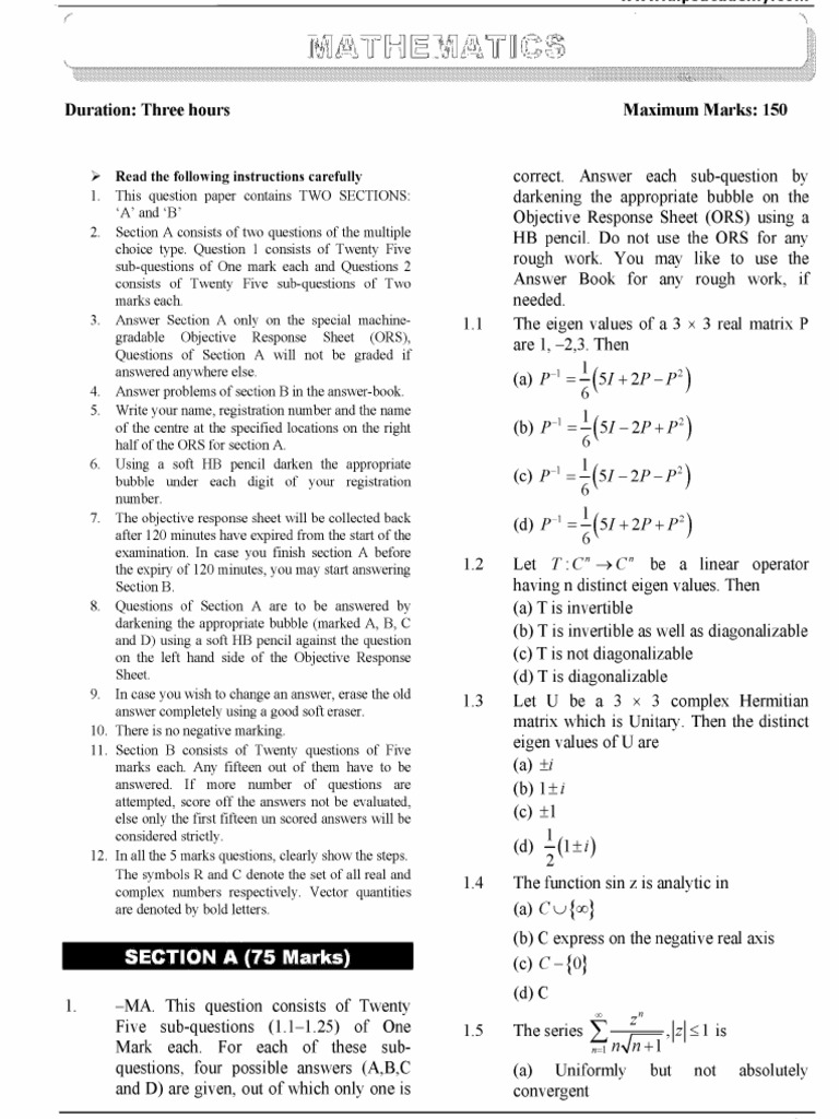GATE Mathematics 2001 PDF | PDF | Eigenvalues And Eigenvectors ...