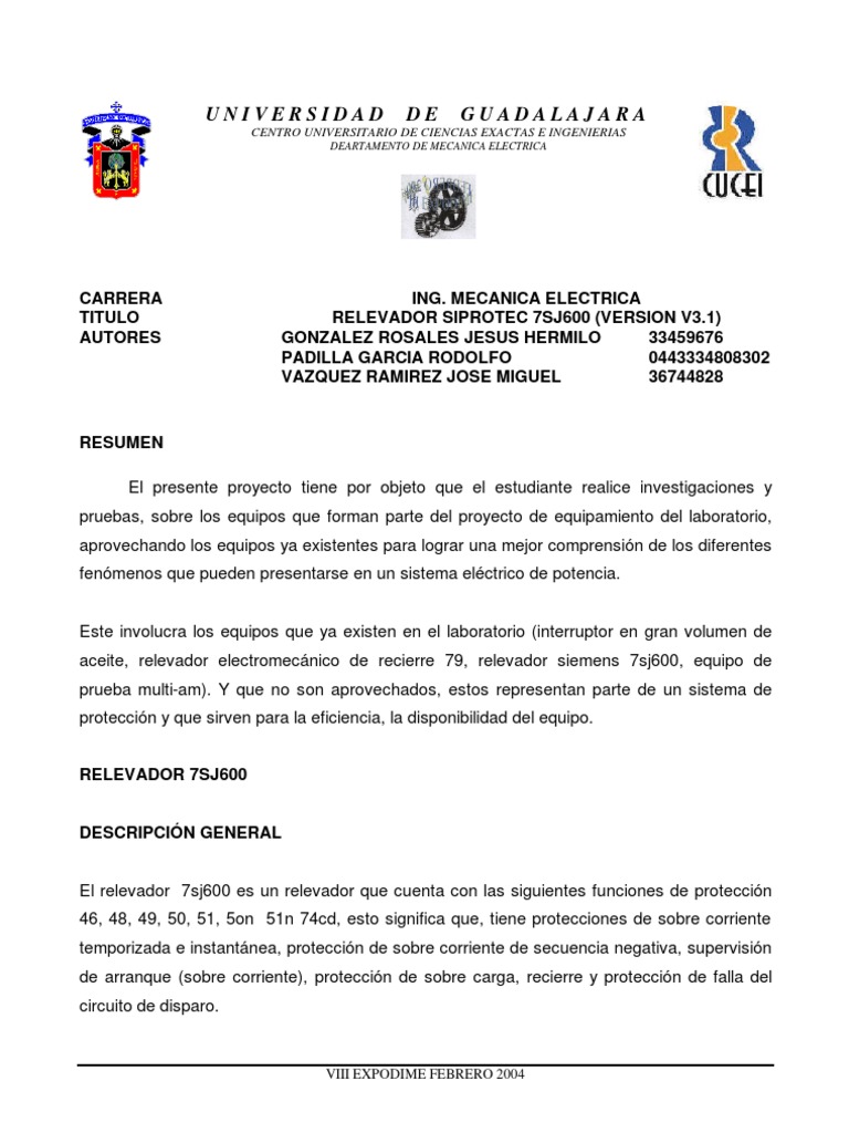 Relevador SIPROTEC 7SJ600: Aplicaciones | PDF | Laboratorios ...