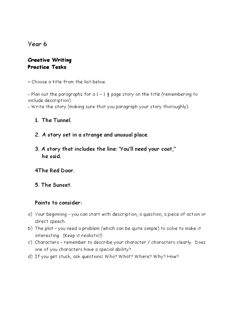 Year 6 Creative Writing Tasks | PDF