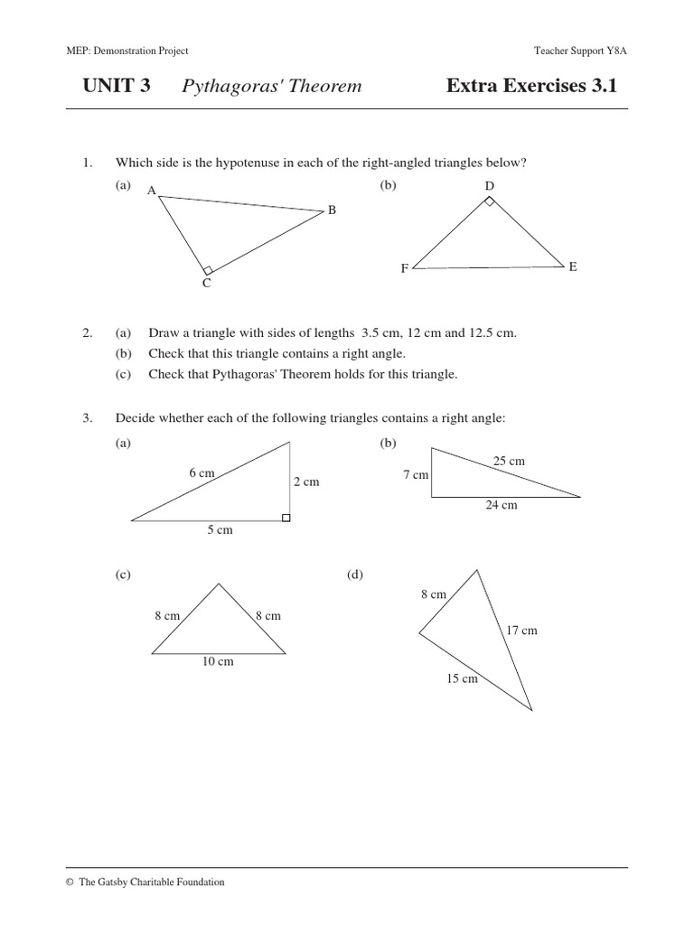 Unit 3 Extra Exercises 3.1: Pythagoras' Theorem | PDF | Length | Triangle