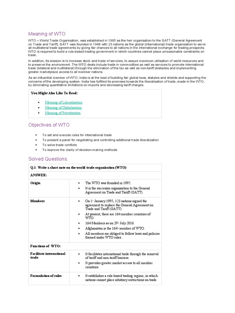 An Overview of the World Trade Organization (WTO): Its Establishment ...