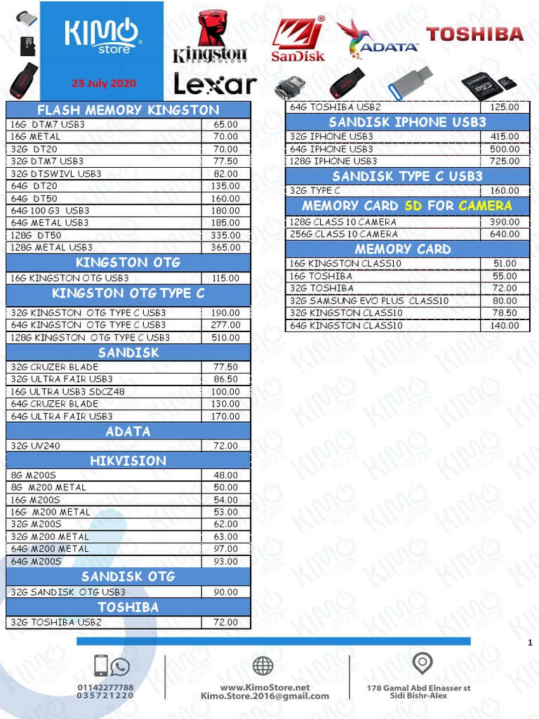 Inventory and pricing list for flash memory, USB drives, memory cards ...
