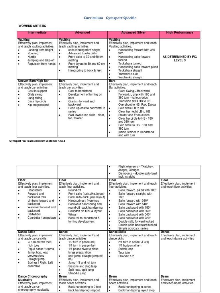 Gymsport Practical Curriculum | PDF | Gymnastics | Indoor Sports
