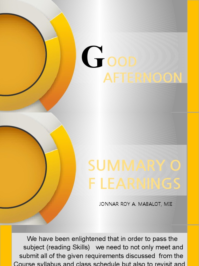 Summary of Learnings | PDF