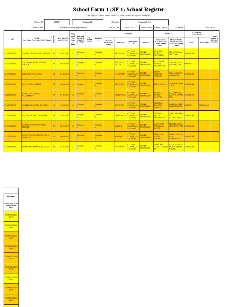 School Form 1 (SF 1) School Register | PDF | Cognitive Science