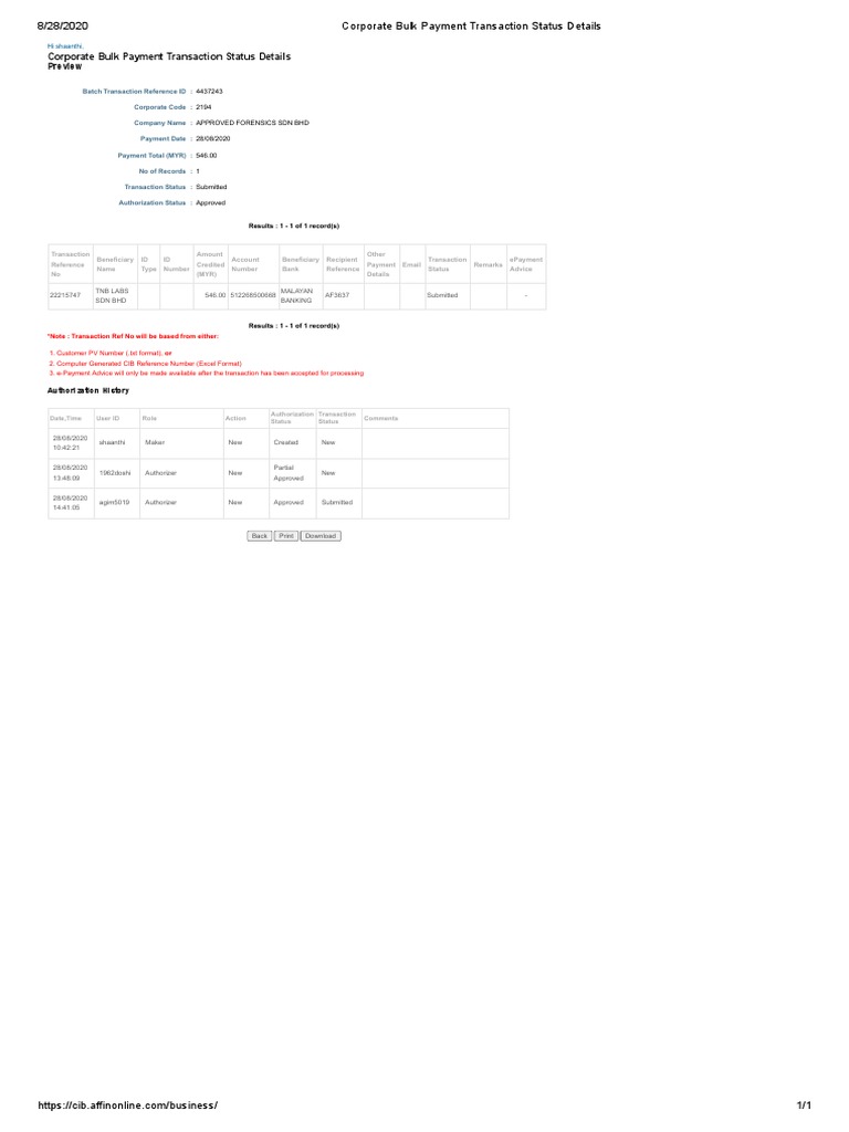 TNB Lab 28.08.2020 | PDF | Financial Transaction | Service Industries