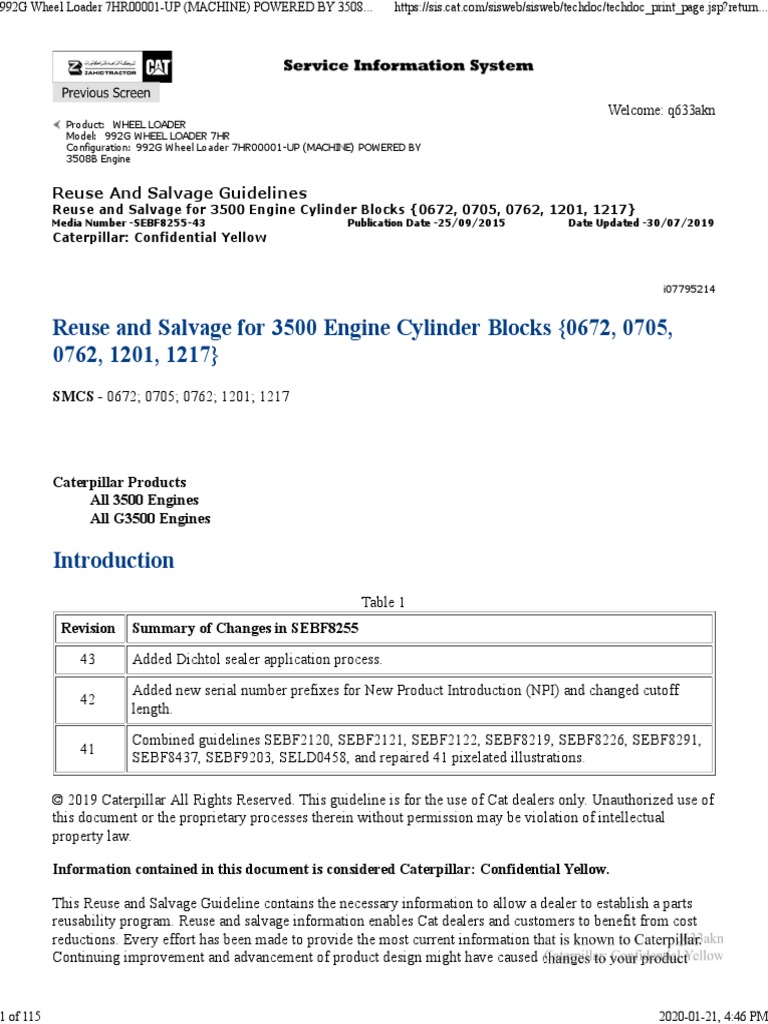 Reuse and Salvage For 3500 Engine Cylinder Blocks (0672, 0705, 0762 ...
