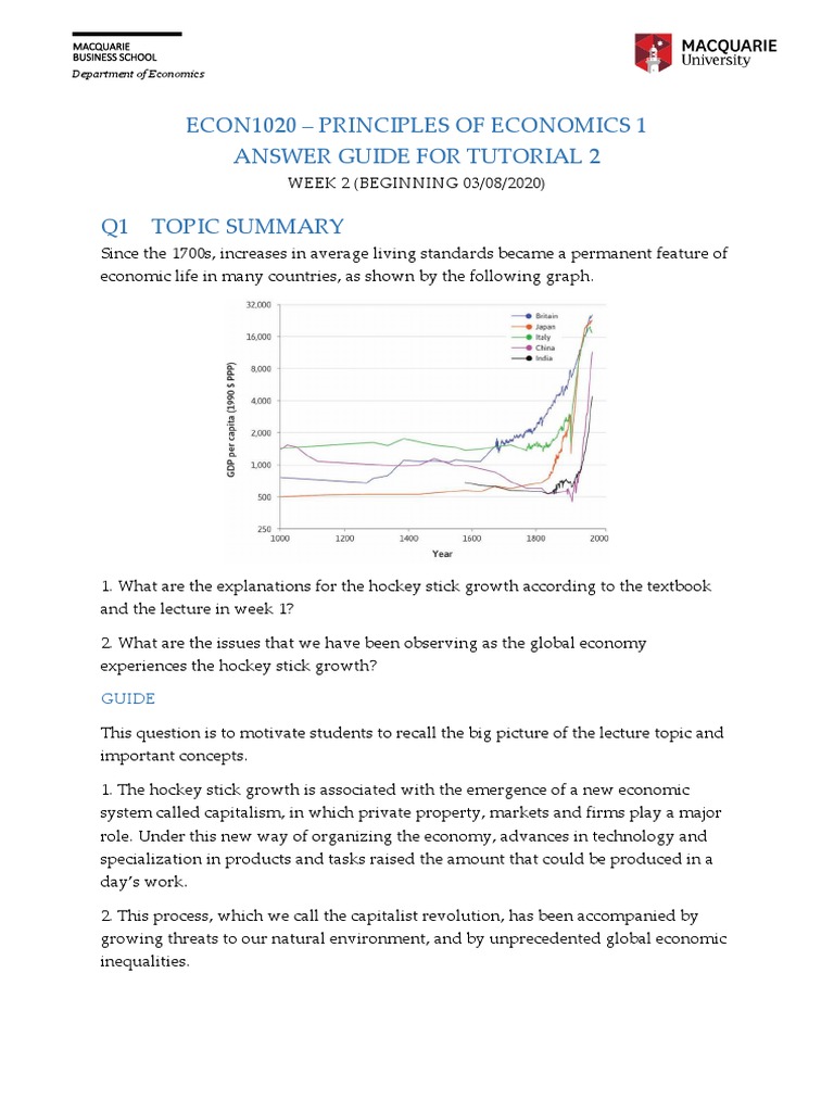 ECON1020 Tutorial 2 Answer Guide | PDF | Capitalism | Economic Growth
