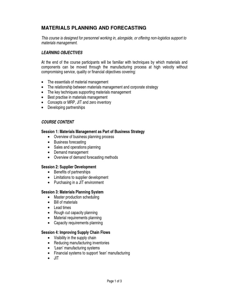 Materials Planning and Forecasting | PDF | Supply Chain | Industries