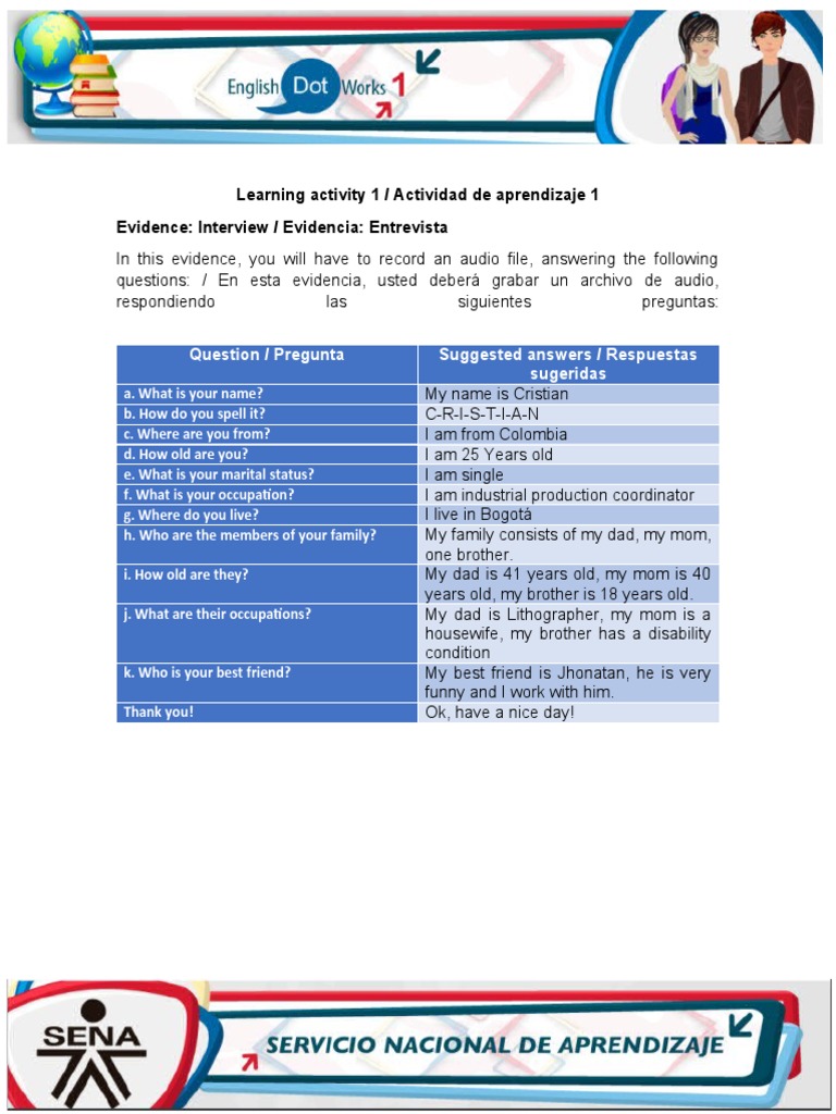 Learning Activity 1 / Actividad de Aprendizaje 1 Evidence: Interview ...