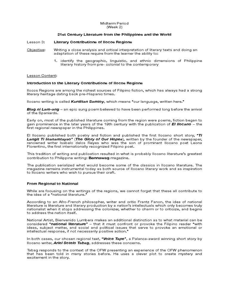 Ilocano Literary Heritage and Contributions | PDF | Writing | Poetry