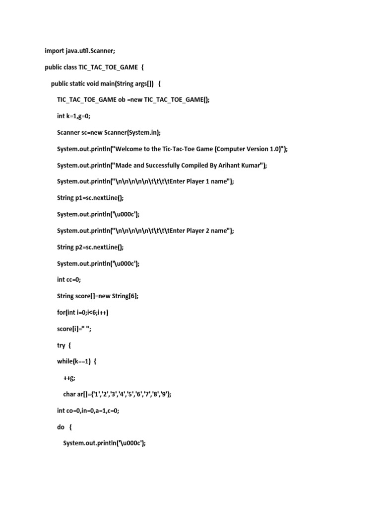 Tic-Tac-Toe Code | PDF | Computer Programming | Software Engineering