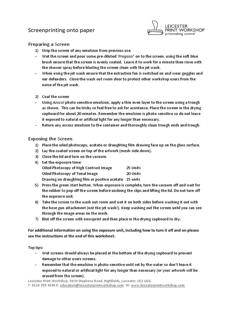 Introduction To Screen Printing | PDF | Printmaking | Exposure ...