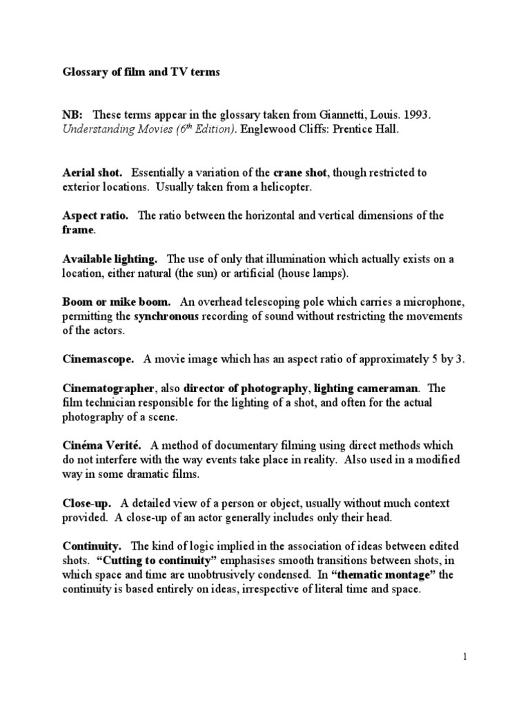 Glossary of Film & TV Terms | Download Free PDF | Zoom Lens | Camera