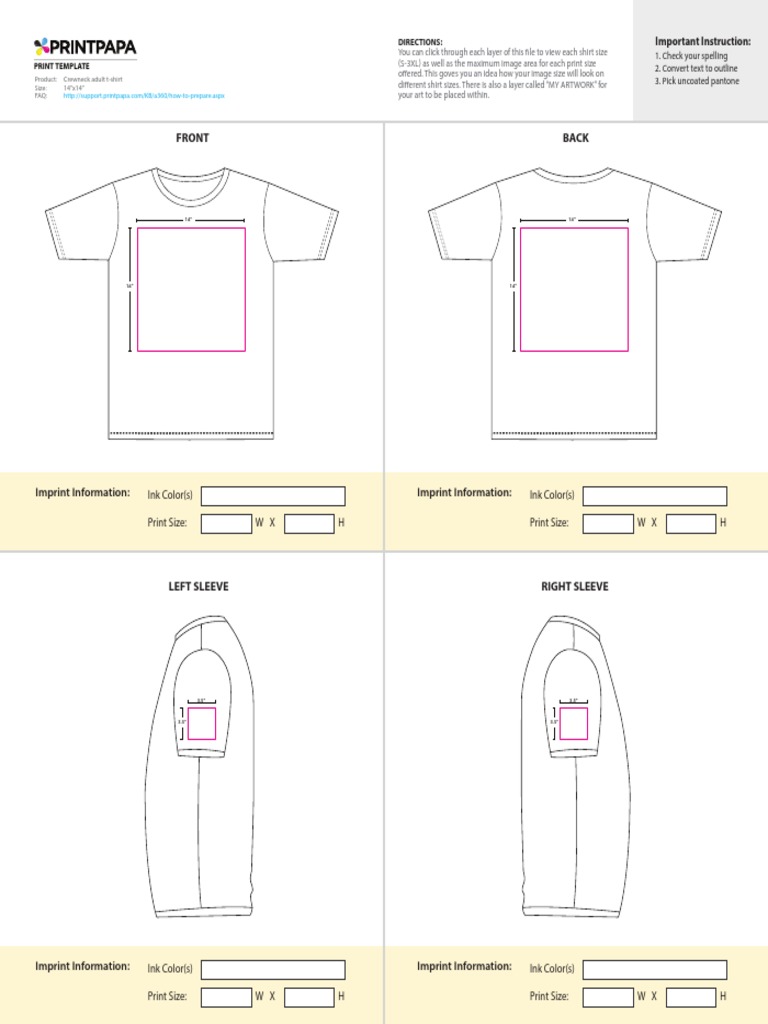 Front Back: Product: Size: Faq: Crewneck Adult T-Shirt 14"x14" | PDF ...