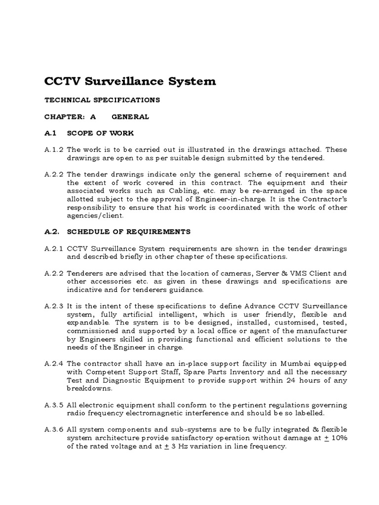 CCTV Surveillance System: Technical Specifications Chapter: A General A ...