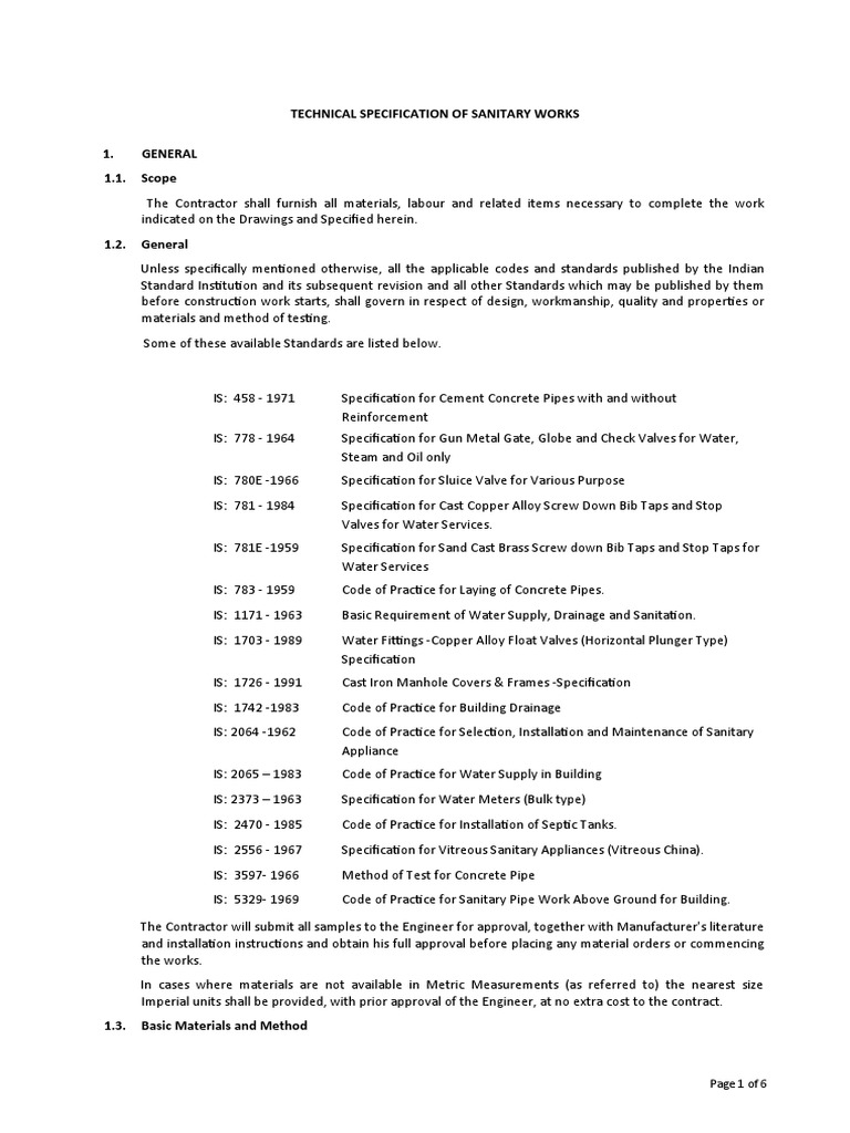 Technical Specification - Plumbing | PDF | Plumbing | Pipe (Fluid ...