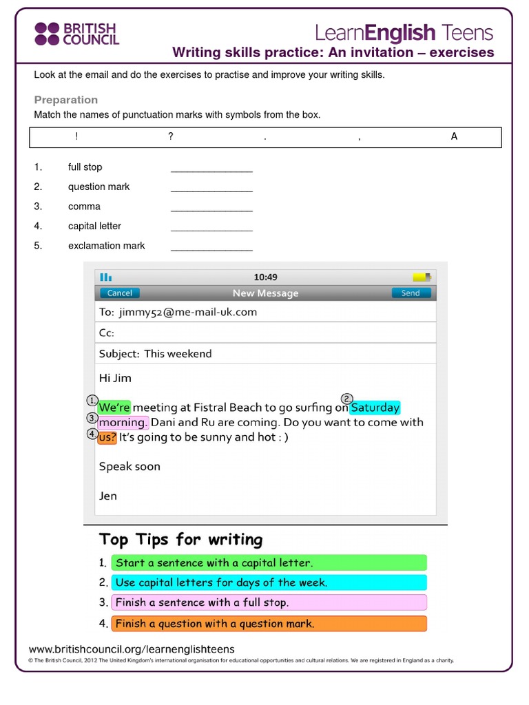 Writing Skills Practice: An Invitation - Exercises: Preparation | PDF ...