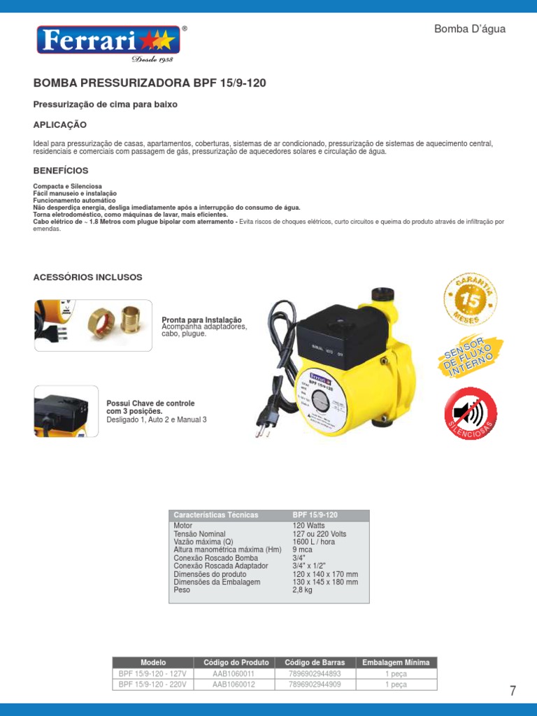 Bomba D'Água Ferrari: Modelos e Especificações | PDF | Bomba | Motores