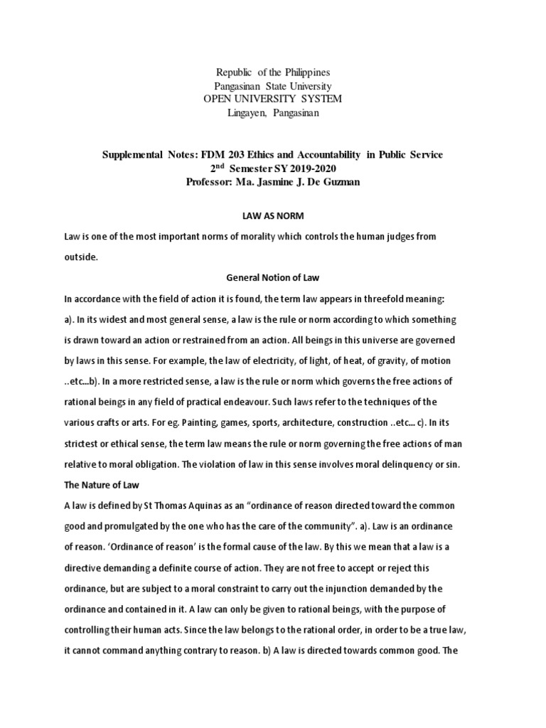 Supplemental Notes in Natural Law and Conscience Part 2 | PDF | Natural ...