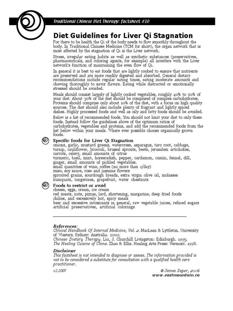 Dietary Guidelines and Recommended Foods for Addressing Liver Qi ...