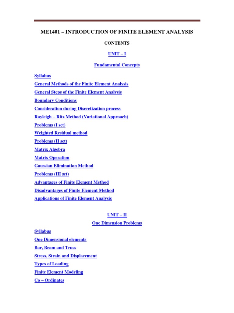 Fea Notes PDF | PDF | Finite Element Method | Stress (Mechanics)