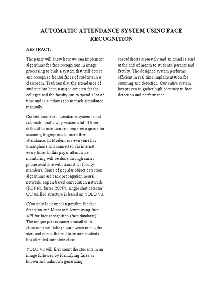 Automatic Attendance System Using Face Recognition | PDF