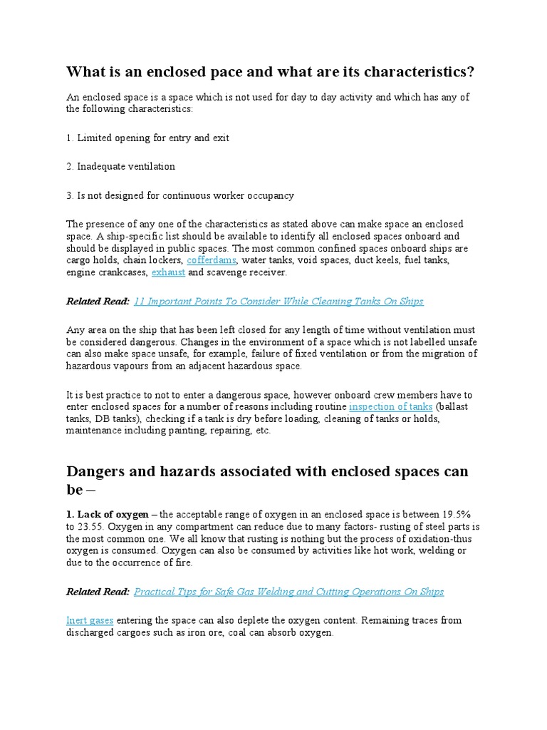 Enclosed Space Entry | PDF | Oxygen | Carbon Monoxide