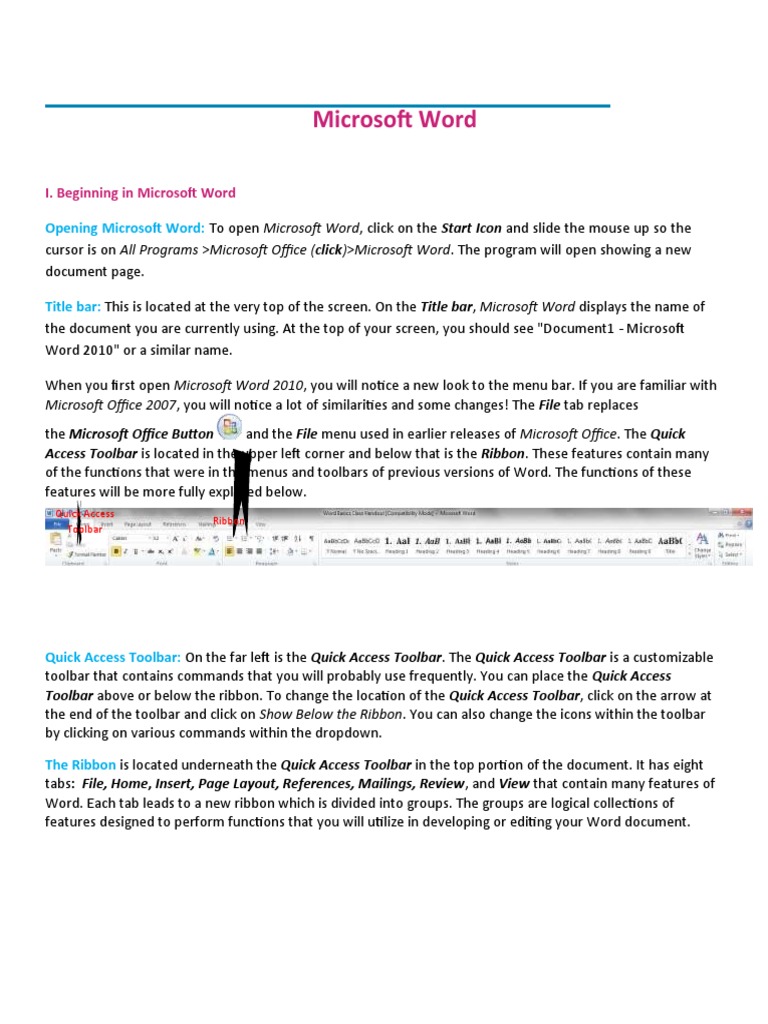 Word Basics Class Handout | PDF | Microsoft Word | Graphical User ...
