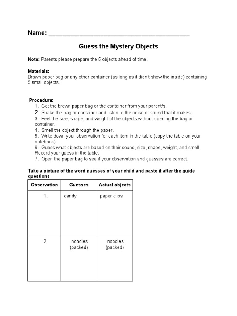 Guess The Mystery Object - Observation | PDF | Psychological Concepts ...