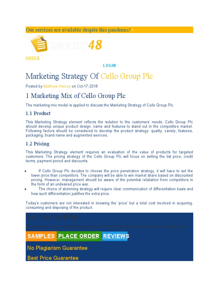 Marketing Strategy Of: Cello Group PLC | PDF | Market Segmentation ...