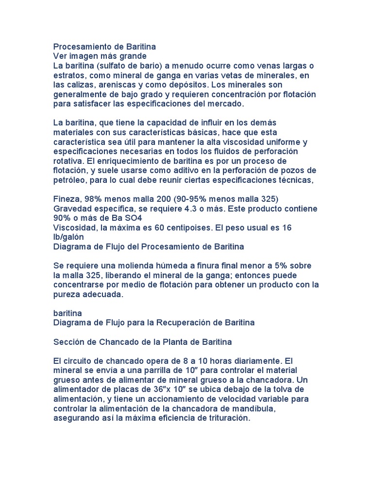 Procesamiento de La Baritina | PDF | Minerales | Zinc