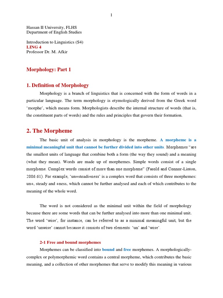 Morphology Part 1 Pdf Word Morphology Linguistics