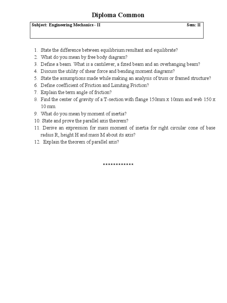 Engineering Mechanics II: Key Concepts and Questions | PDF | Science ...